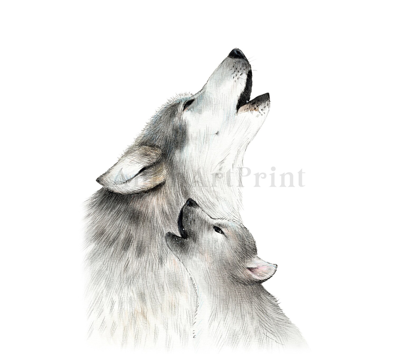 Wolf Art Mother and Baby Wolf Print Mama Wolf and Cub | Etsy