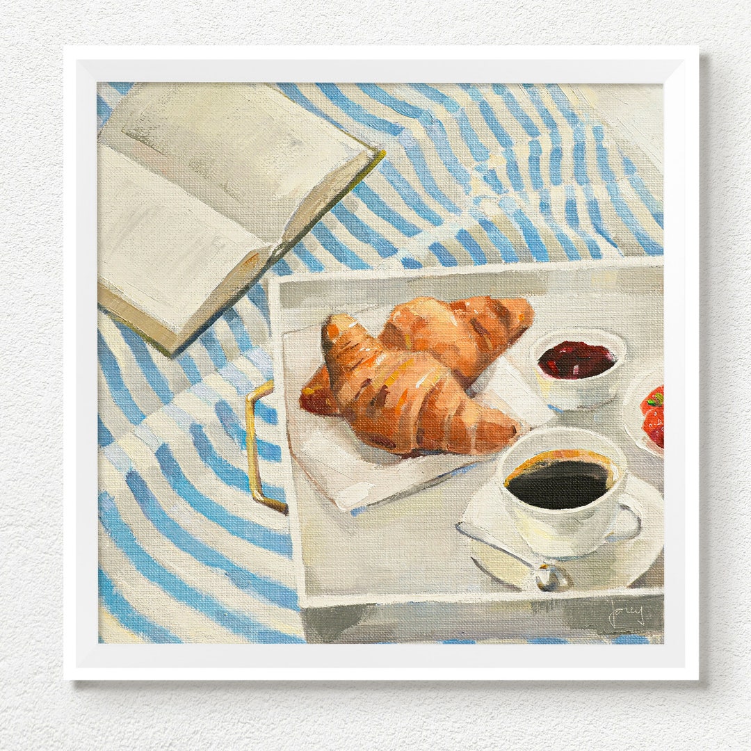 French Breakfast. Original Oil Painting on Canvas, Still Life Painting ...