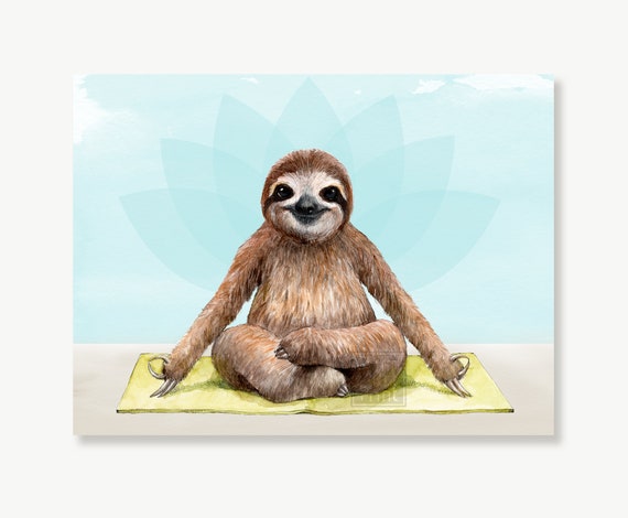 Sloth Yoga Art Print Watercolor Painting Animal | Etsy