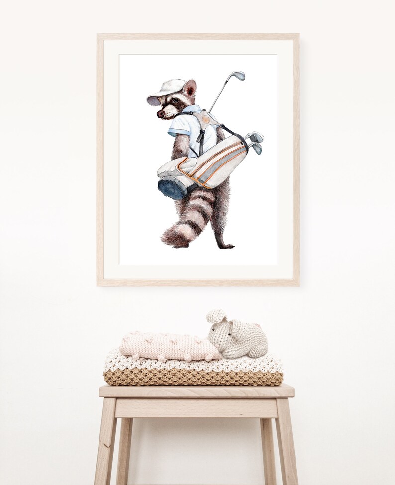 Golfer Raccoon, Funny Golf Art Print, Golf Nursery Print, Animal Sport ...