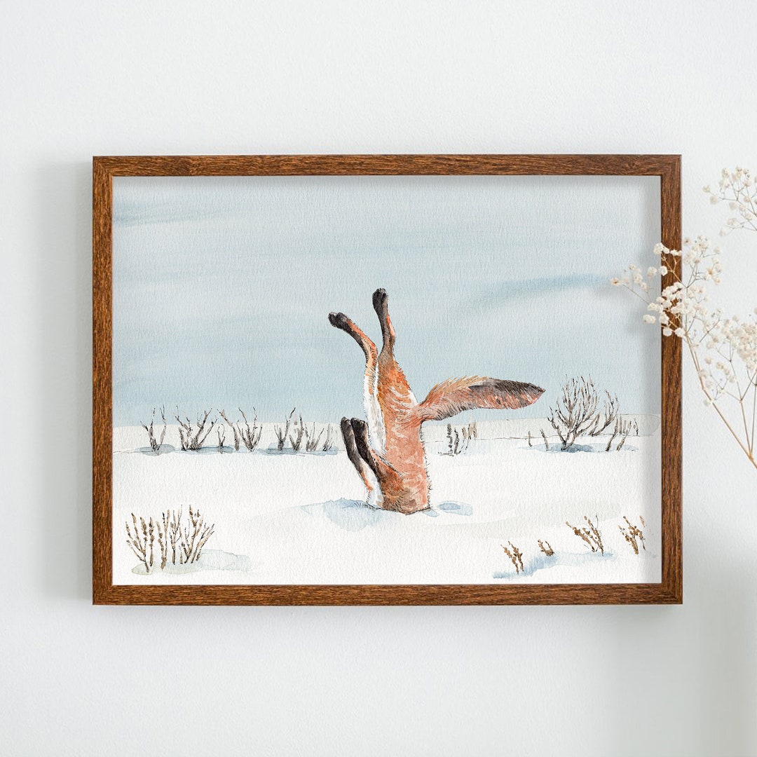 Fox Dives Headfirst Into Snow, Funny Animal Print, Quirky Home Décor ...
