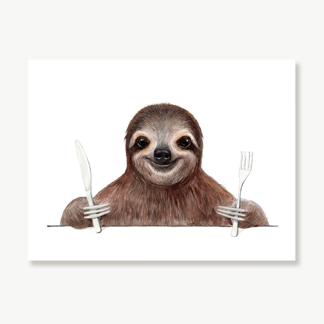 Funny Kitchen Art, Hungry Sloth Waiting for Food, Cute Kitchen Décor ...