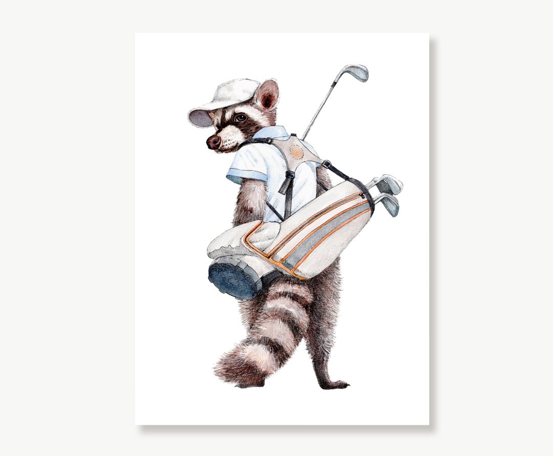 Golfer Raccoon, Funny Golf Art Print, Golf Nursery Print, Animal Sport ...