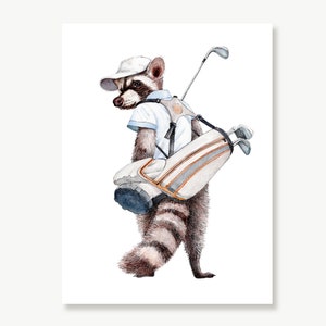 Golfer Raccoon, Funny Golf Art Print, Golf Nursery Print, Animal Sport ...