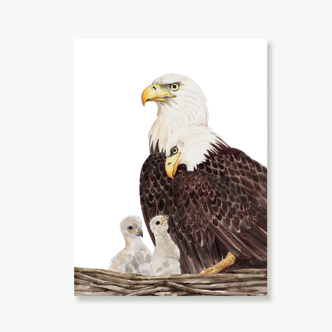 Bald Eagle Family Portrait, Personalized Animal Print, Gift for Father ...
