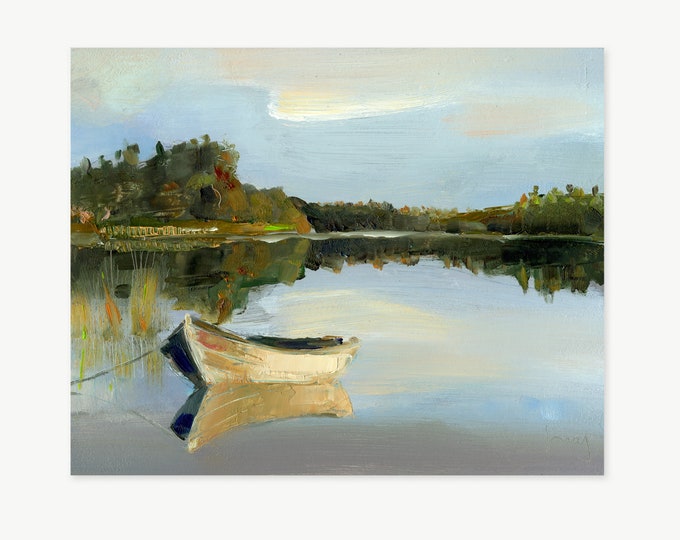Boat on Lake, Oil Painting Landscape, Original Art Painting, One of a ...