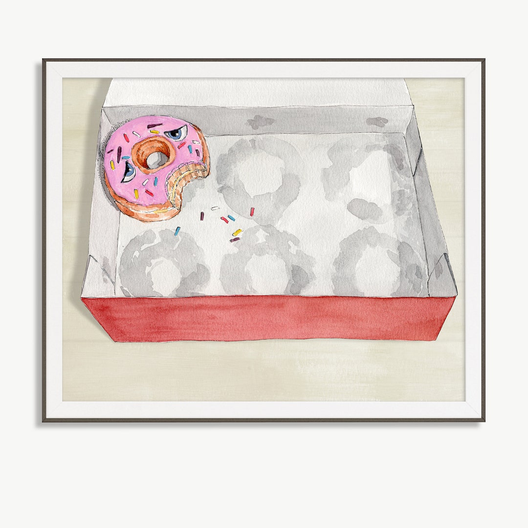 The Last Donut, Hand Drawn Kitchen Print, Food Wall Art, Funny Poster ...