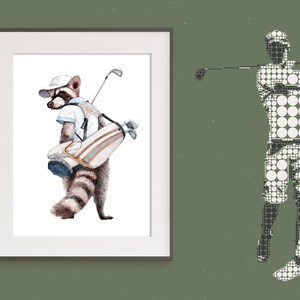 Golfer Raccoon, Funny Golf Art Print, Golf Nursery Print, Animal Sport ...