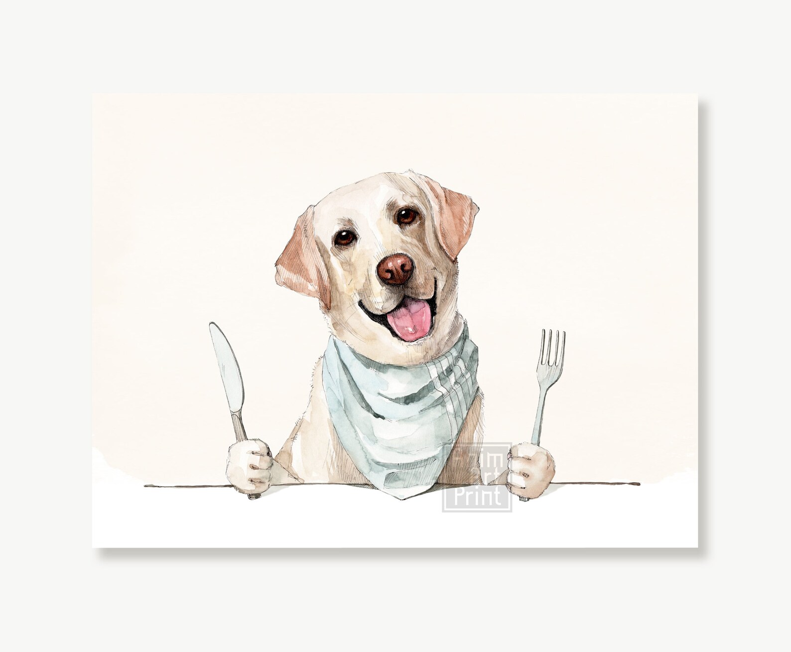 Dog With Knife and Fork Funny Kitchen Art Pet Illustration | Etsy