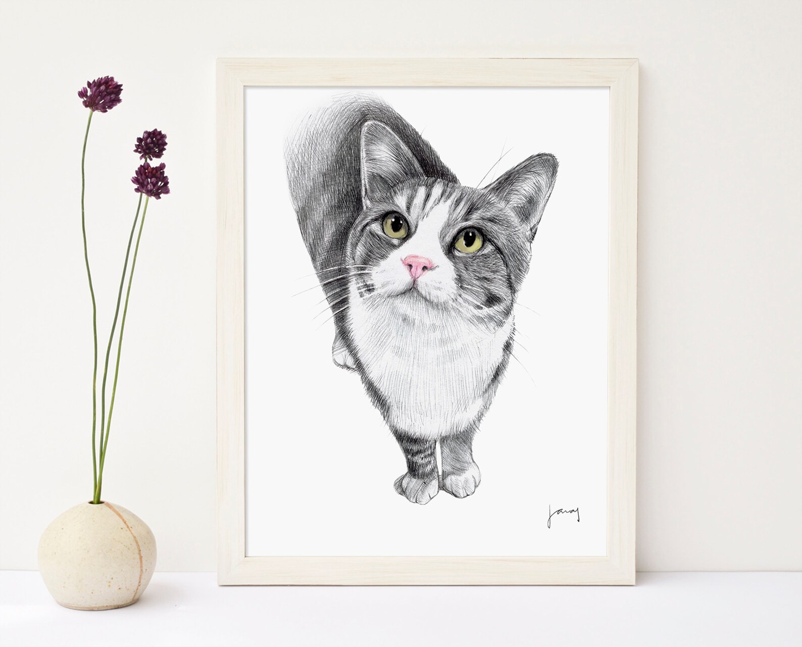 Cat Portrait From Photo Custom Drawing Hand Drawn Pet | Etsy