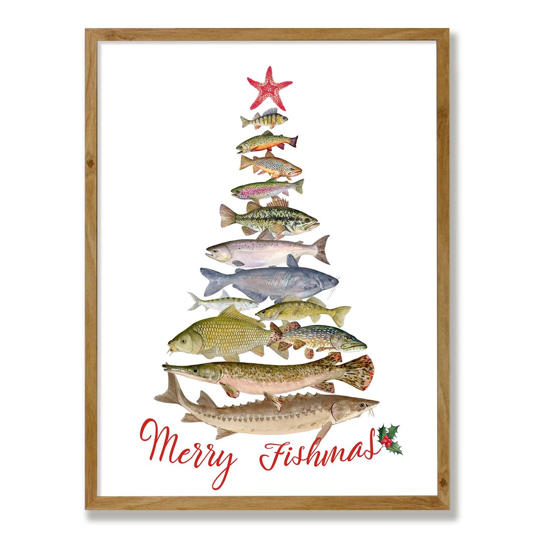 Merry Fishmas Freshwater Fish Christmas Tree, Fishing Holiday Décor ...