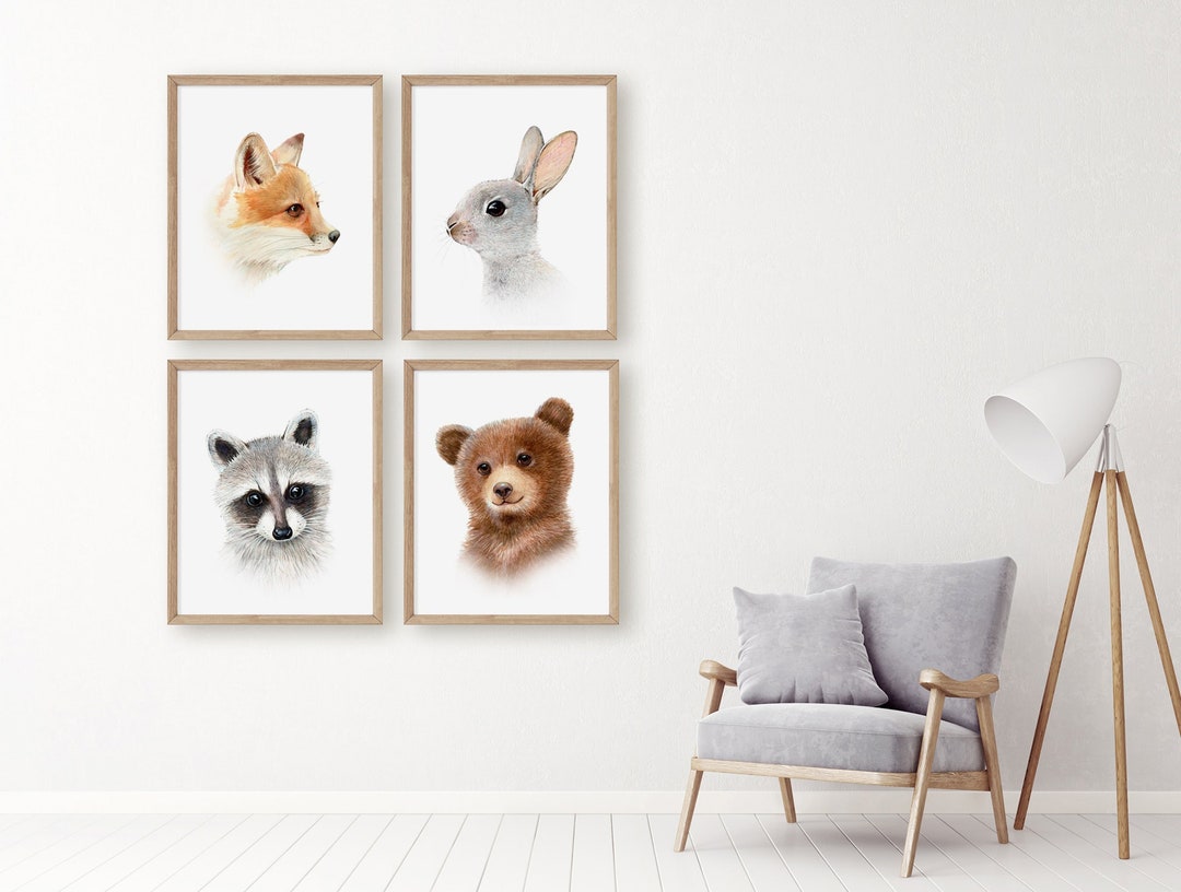 Woodland Animal Portraits, Baby Animal Prints, Set of 4 Nursery Wall ...