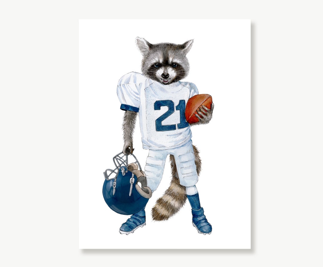 Raccoon as American Football Player, Funny Animal Wall Art, Boys Room ...