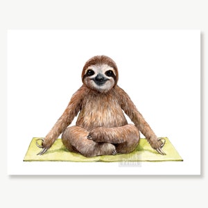 Sloth Yoga Art Print, Funny Animal Poster, Sloth in Yoga Pose ...
