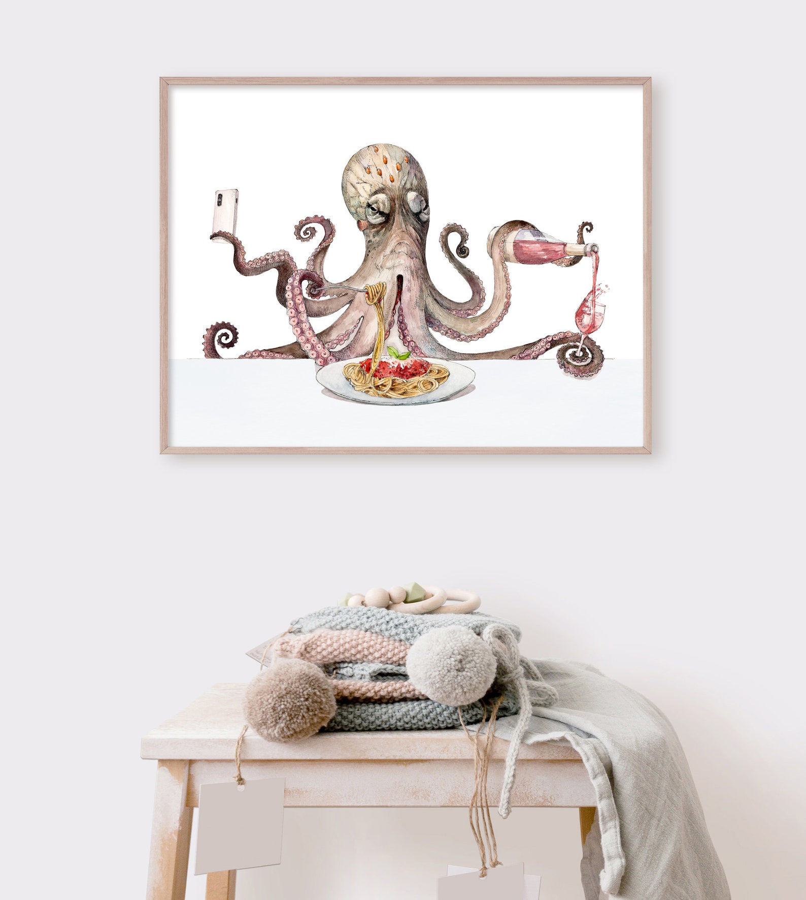 Octopus Funny Kitchen Décor Ocean Animal Art Print Octopus - Etsy