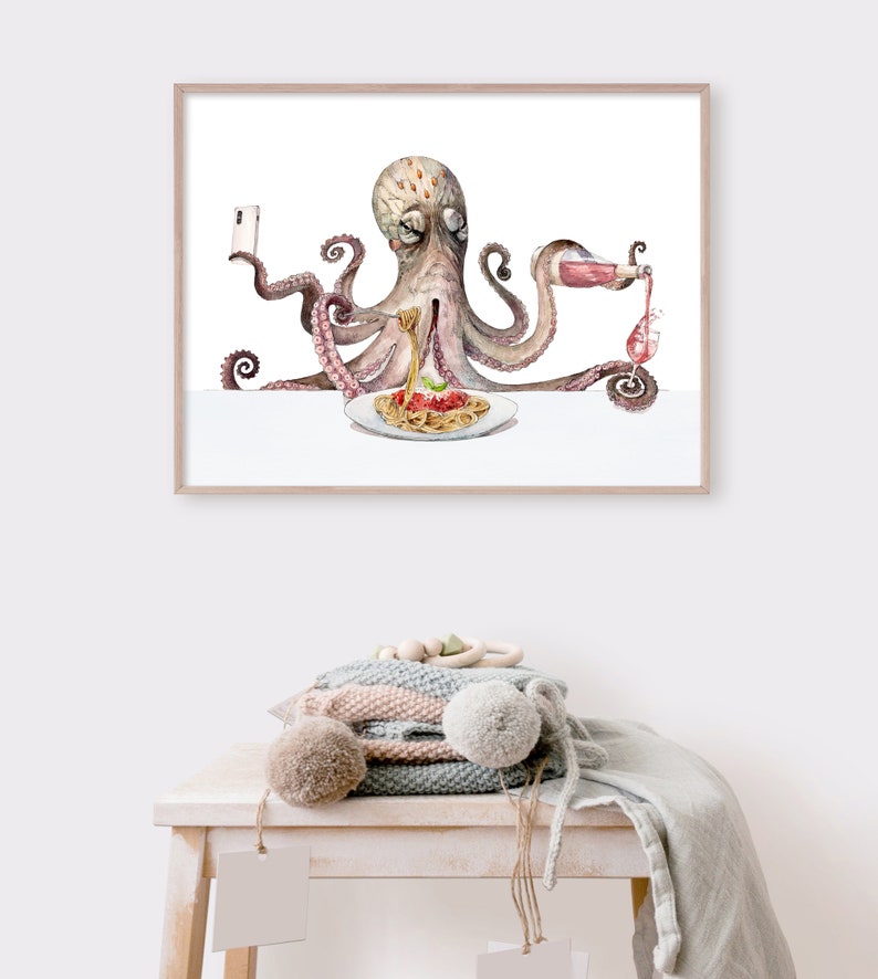 Octopus Funny Kitchen Décor Ocean Animal Art Print Octopus - Etsy