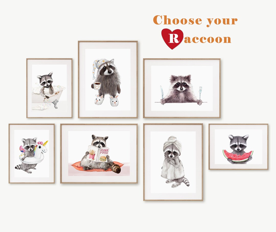 Raccoons Gallery Wall Set Kitchen Décor Wall Art Raccoon Art - Etsy