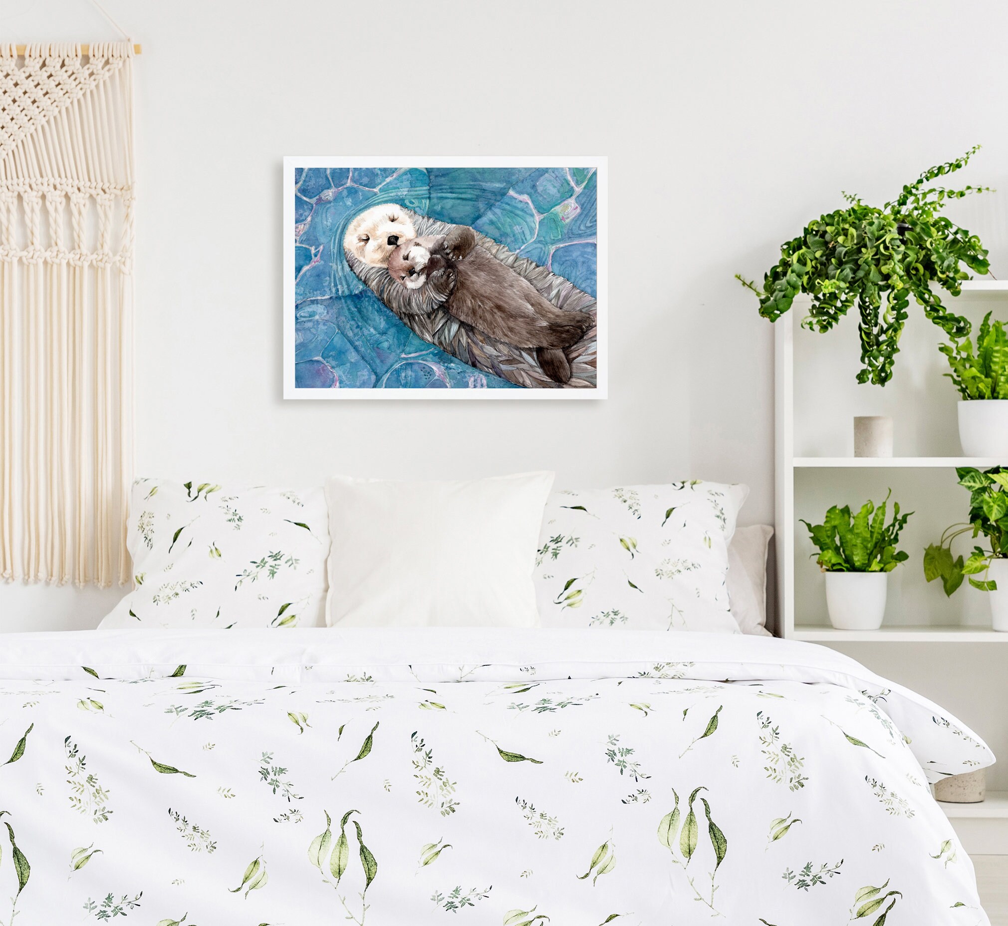 Sea Otters. Mother Otter and Her Baby. Fine Art Paper or Canvas Print ...
