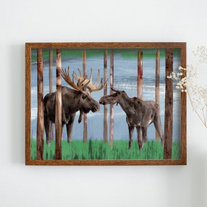 Woodland Animals Art Print, Moose Family in the Forest, Nursery Wall ...