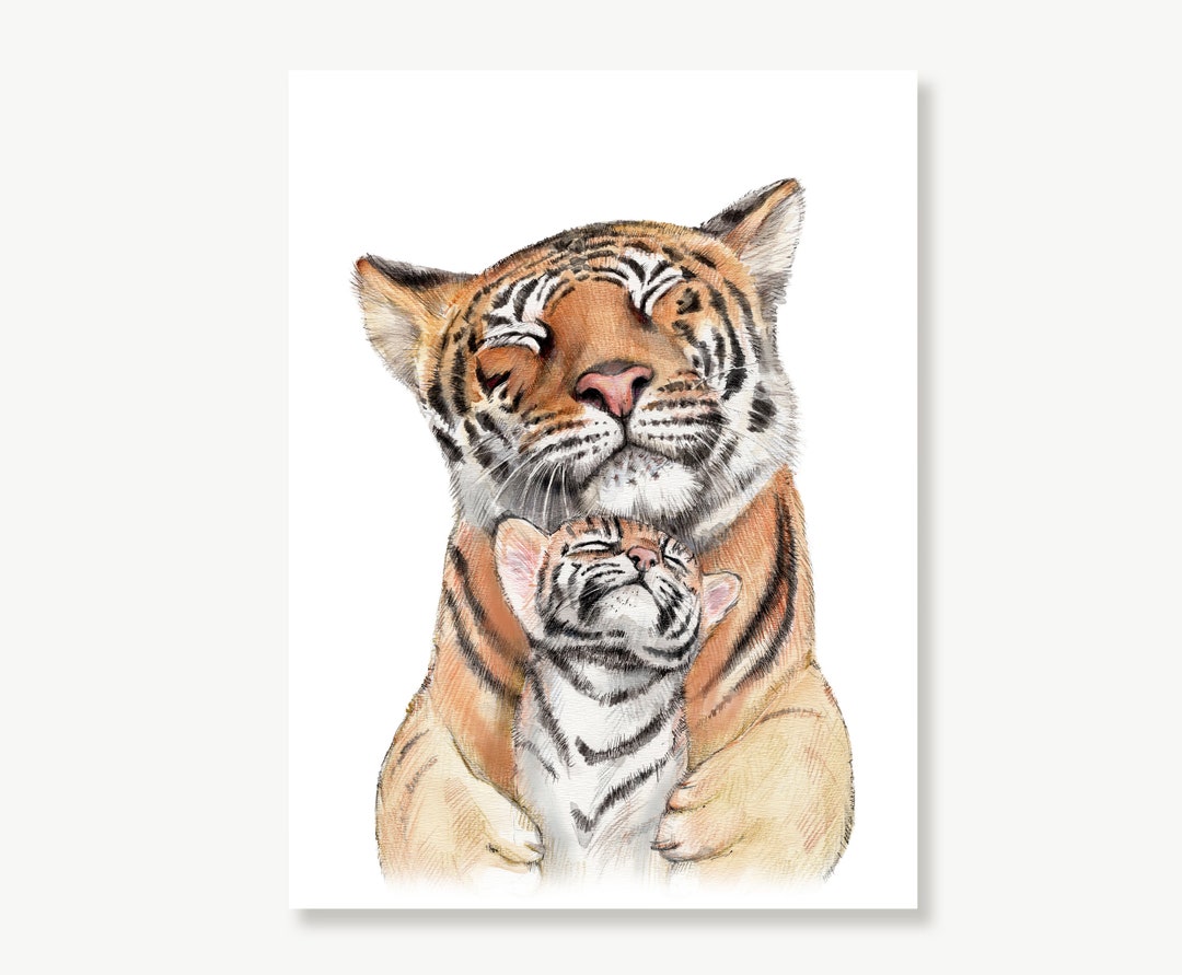 Tiger Mom and Baby, Animal Print, Painting for Nursery, Safari Animal ...