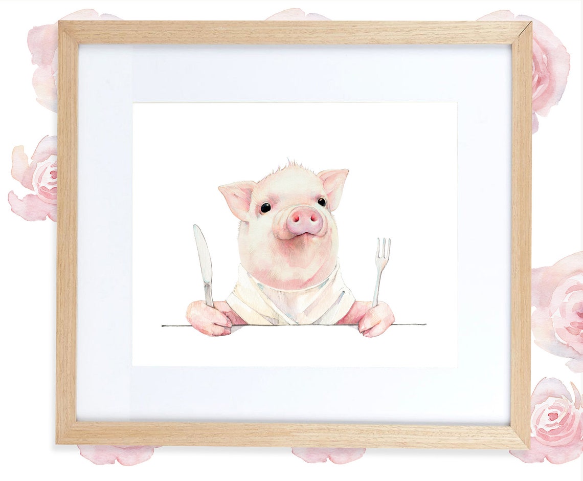 Pig Art Print Funny Kitchen Art Cute Pig Décor for Kitchen & - Etsy