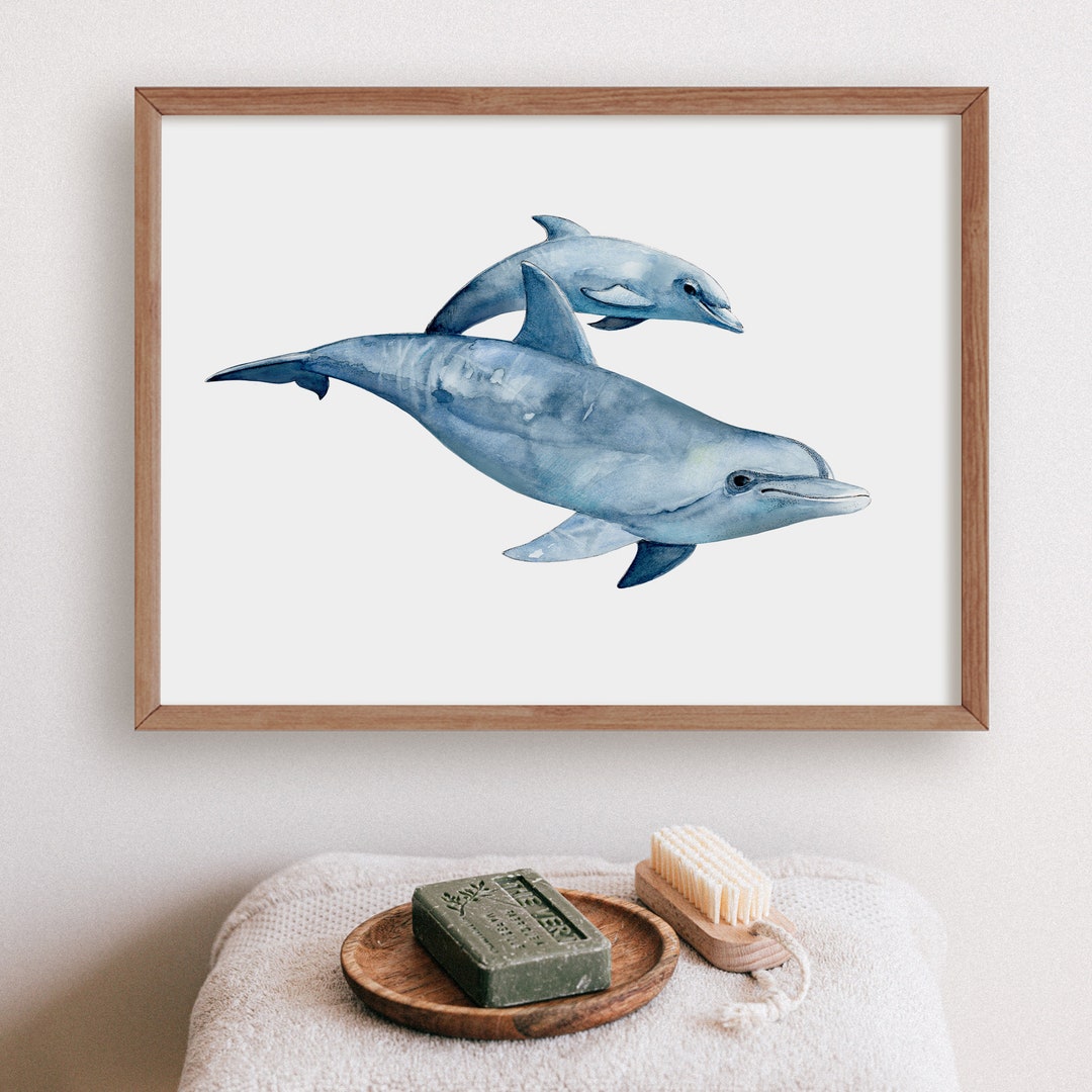 Dolphins, Animal Mom and Baby Art, Ocean Nursery Wall Art, Nursery ...