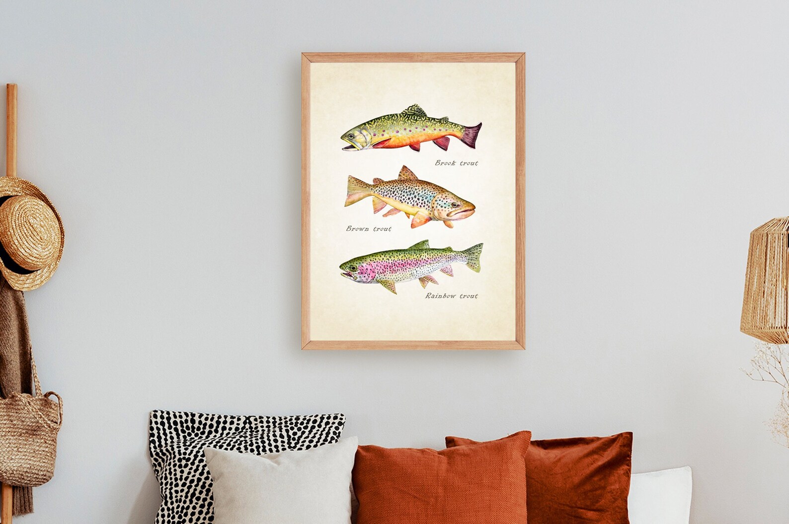 Trout Art, Fish Print, Brook Trout, Brown Trout, Rainbow Trout Painting ...