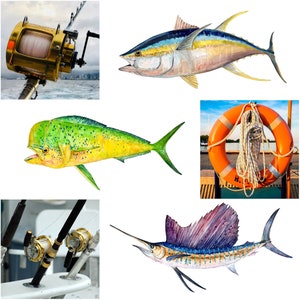 Fishing Art Print Set, Ocean Fish Art, Fish Paintings Watercolor ...