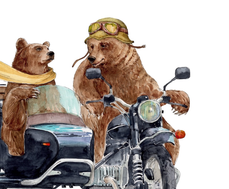 Bear Couple on a Motorcycle With Sidecar Funny Art Print - Etsy