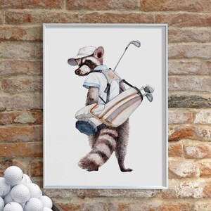 Golfer Raccoon, Funny Golf Art Print, Golf Nursery Print, Animal Sport ...