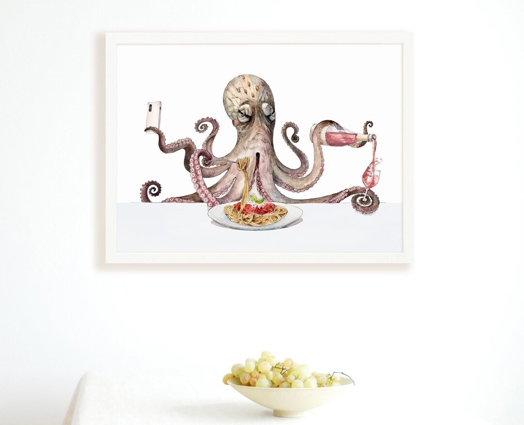 Octopus Funny Kitchen Décor Ocean Animal Art Print Octopus - Etsy