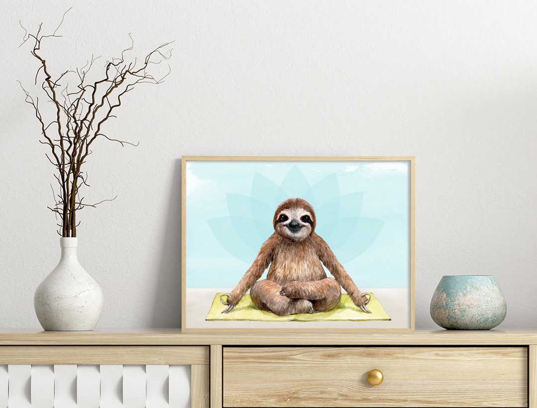 Sloth Yoga Art Print, Funny Animal Poster, Sloth in Yoga Pose ...