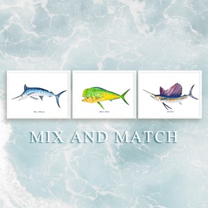 Fishing Art Print Set, Ocean Fish Art, Fish Paintings Watercolor ...