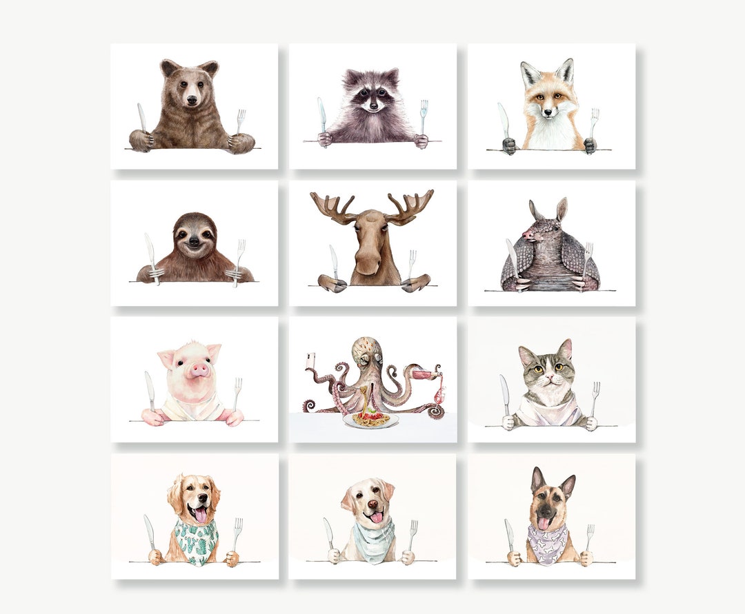 Kitchen Art: Funny Animal Prints for Kitchen, Wall Décor, Hungry ...