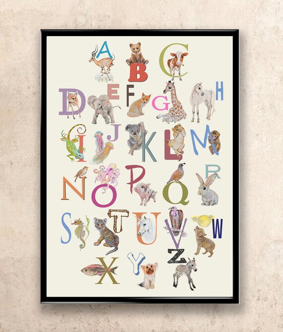 Alphabet Poster ABC Wall Art Animal Alphabet Nursery Art | Etsy