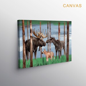 Woodland Animals Art Print, Moose Family in the Forest, Nursery Wall ...