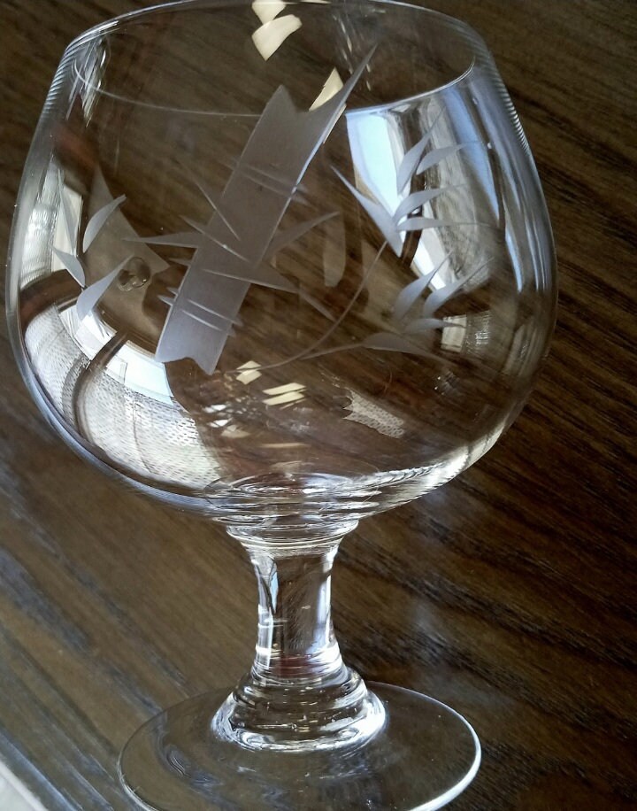 Set of 3 Vintage Etched Crystal Cognac Glasses Brandy Snifters - Etsy