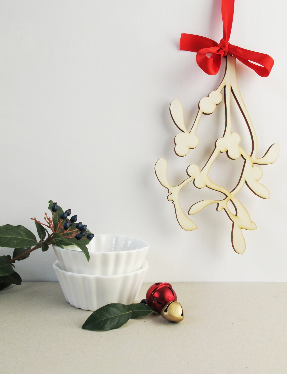 Wooden Christmas Mistletoe Handmade Wood Christmas Ornament | Etsy