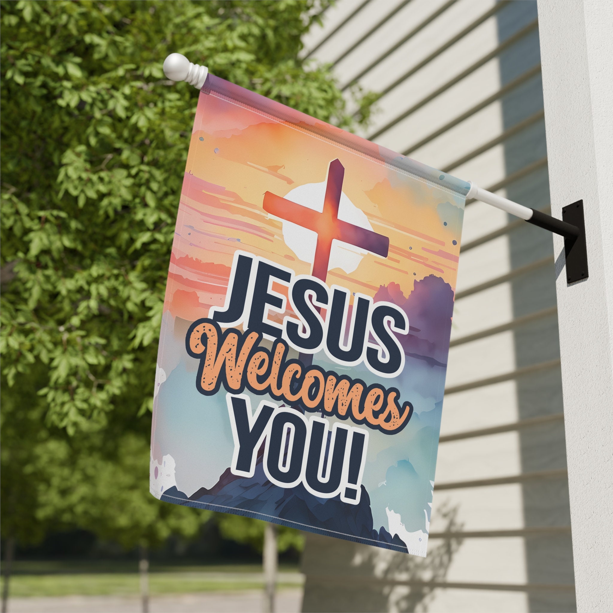 Jesus Welcomes You Flag Christian Cross Christian Garden - Etsy