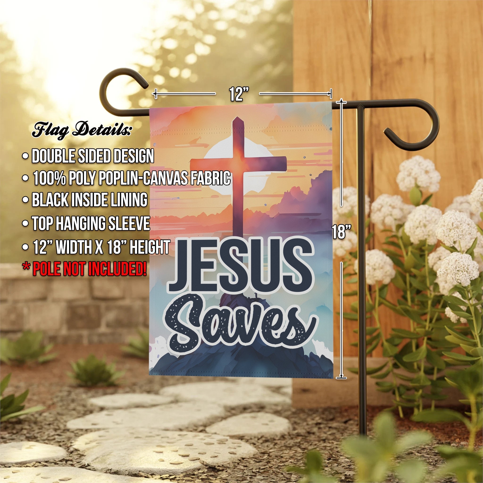 Jesus Saves Flag, Christian Cross, Christian Garden Flag, Sizes: 12" X ...