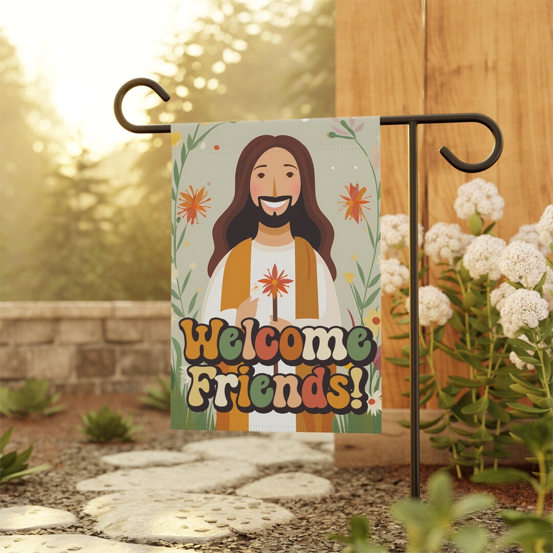 Groovy Jesus Welcome Friends Flag 70's Vibe Retro - Etsy