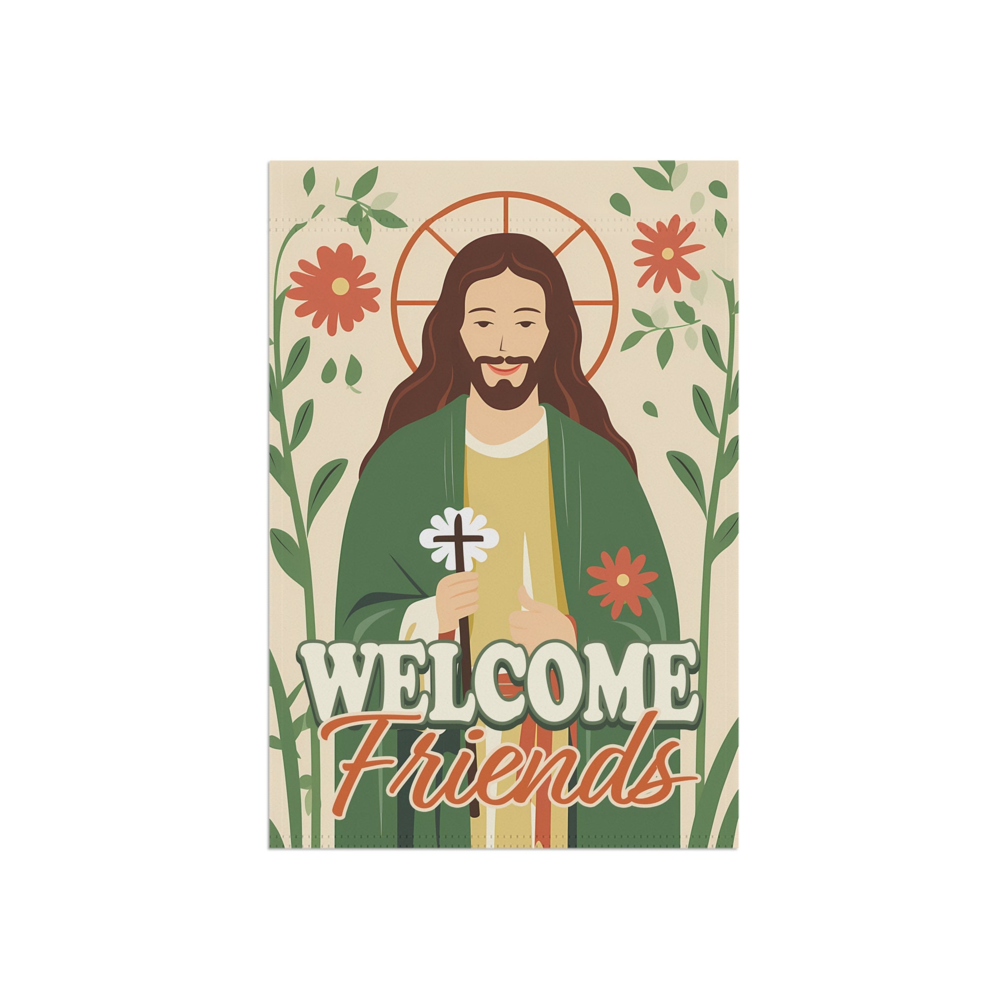 Jesus Welcome Friends Flag, Floral Christian Cross, Christian Garden ...