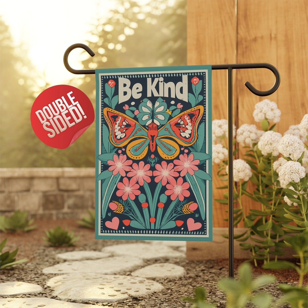 Spring Butterfly Welcome Flag, Be Kind Floral Plant Garden Flag, Cute ...