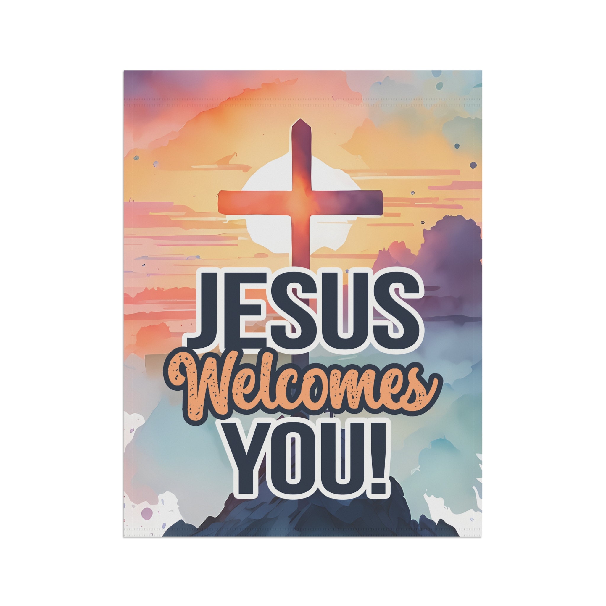 Jesus Welcomes You Flag, Christian Cross, Christian Garden Flag, Sizes ...