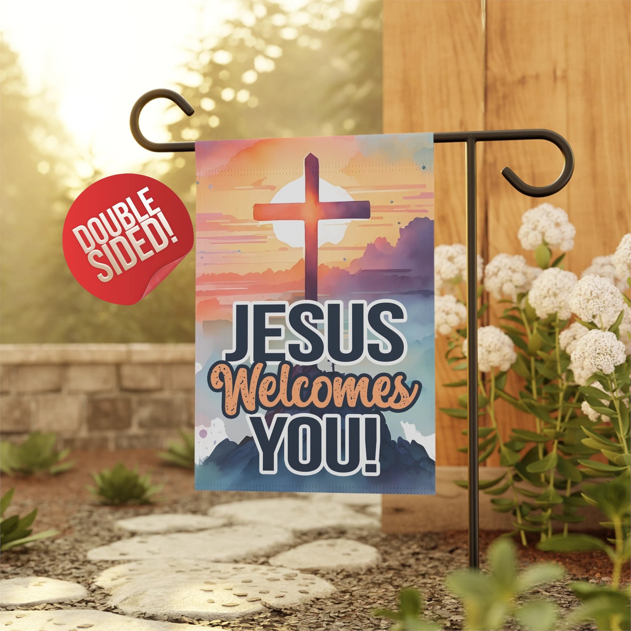 Jesus Welcomes You Flag Christian Cross Christian Garden - Etsy
