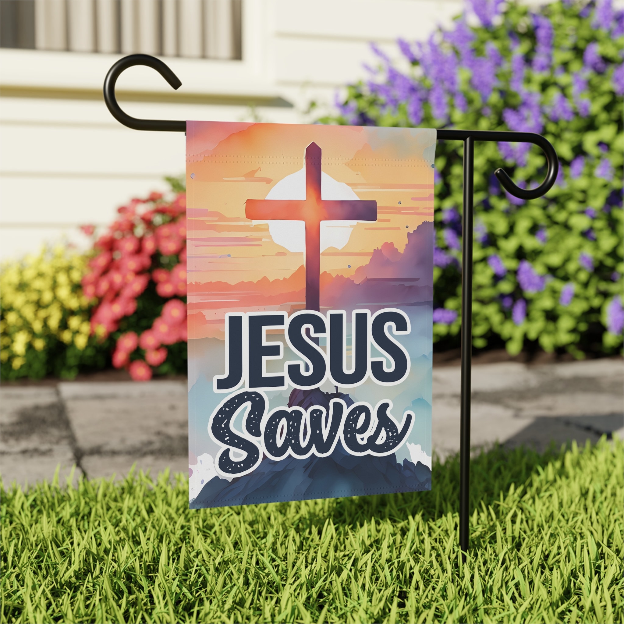 Jesus Saves Flag, Christian Cross, Christian Garden Flag, Sizes: 12" X ...