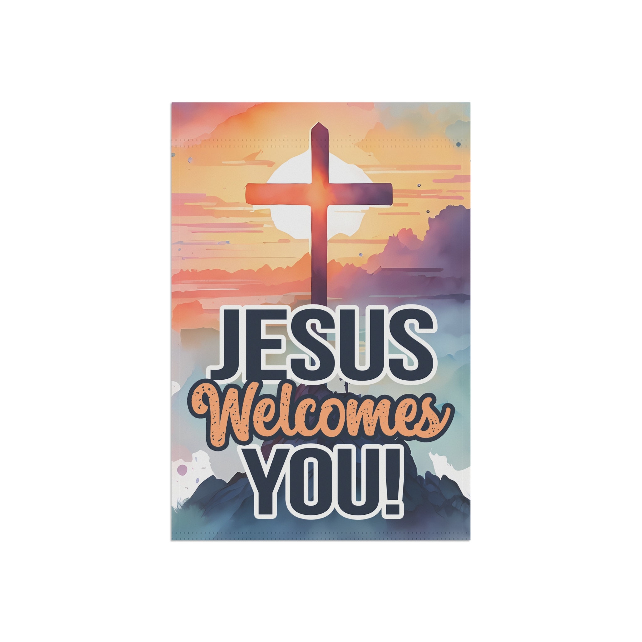 Jesus Welcomes You Flag, Christian Cross, Christian Garden Flag, Sizes ...