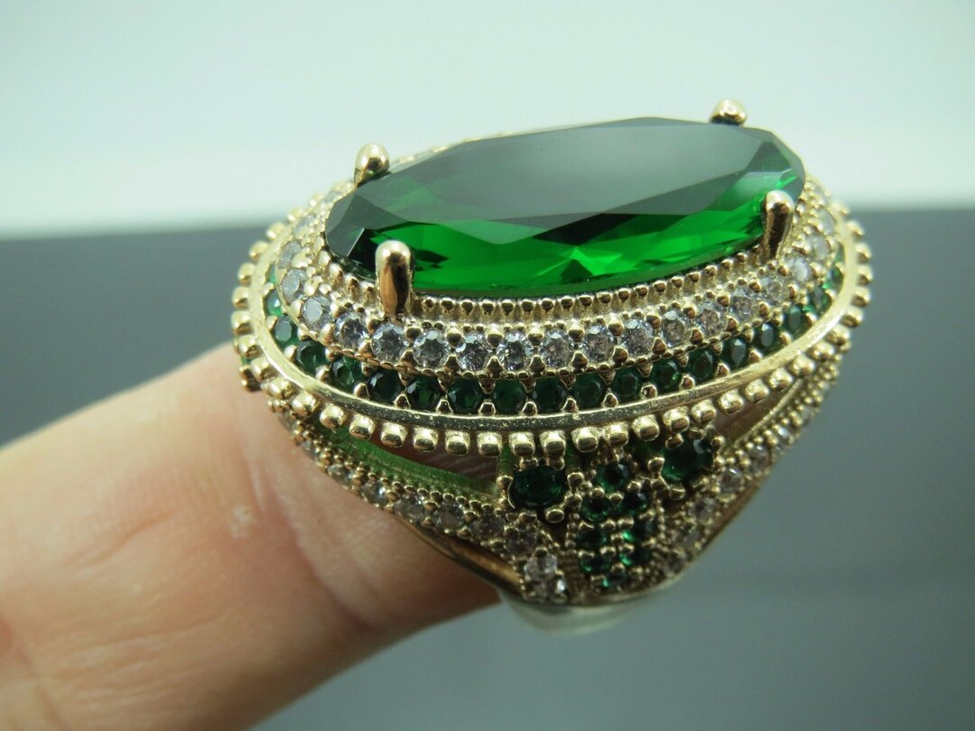 Turkish Handmade Jewelry 925 Sterling Silver Emerald Stone Ladies' Ring ...