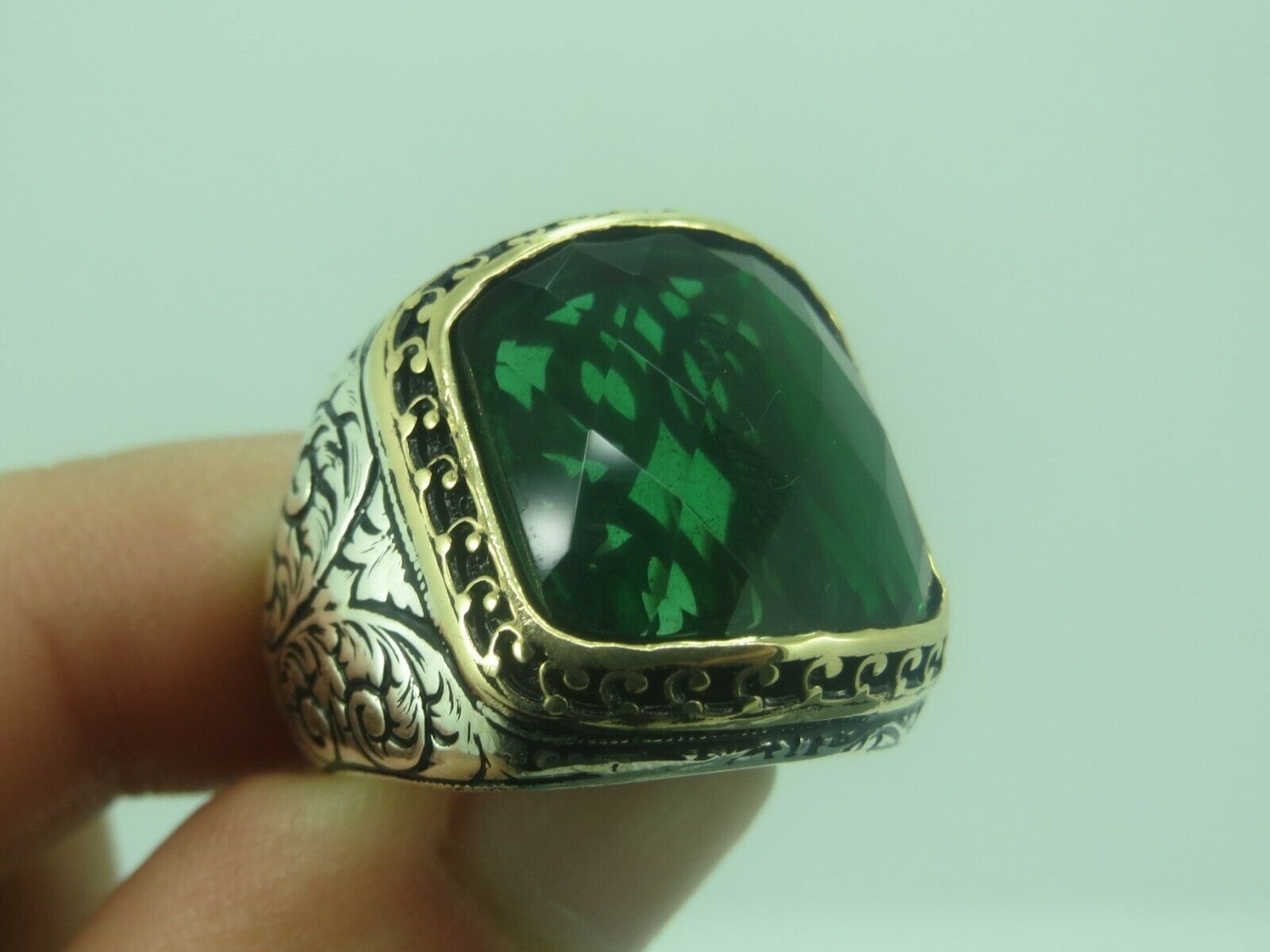 Turkish Handmade Jewelry 925 Sterling Silver Emerald Stone Men's Ring ...