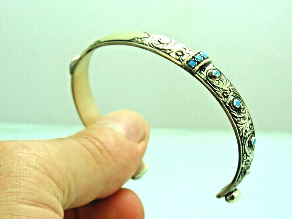 Turkish Handmade Jewelry 925 Sterling Silver Turquoıse Stone Men Bangle ...